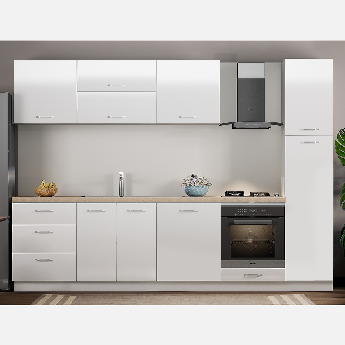 Argemon Roma 3 Çekmeceli Ahşap Beyaz 90 x 255 x 60 cm Mutfak Dolabı ...